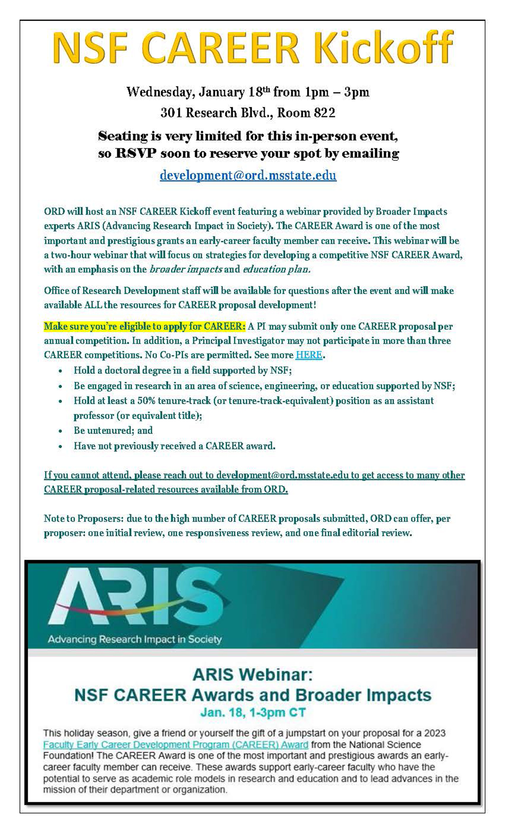 NSF CAREER Award event scheduled for Jan. 18 | Mississippi State University